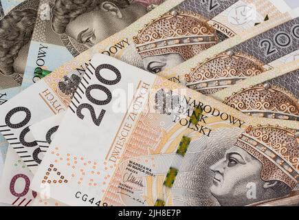 Polish banknotes of large denominations, 200 and 500 zlotys. Money in ...