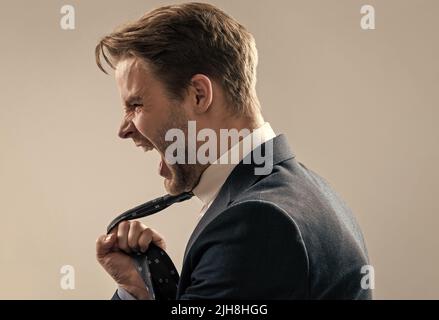 Fight at work. Lawyer scream being pulled by necktie. Physical fight ...