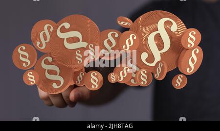 A man touching a floating render of the paragraph signs Stock Photo - Alamy
