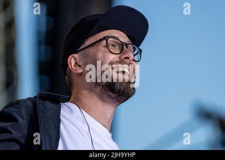 Cottbus, Germany. 16th July, 2022. Singer Mark Forster is on stage at ...