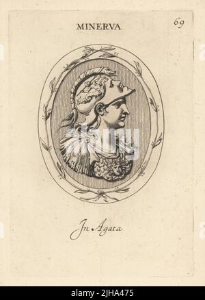 Bust in profile of Minerva, Roman goddess of wisdom, justice, law ...