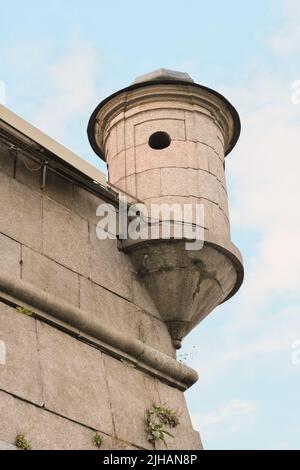Outer wall and sentry tower of ancient mosque or fortress of India ...