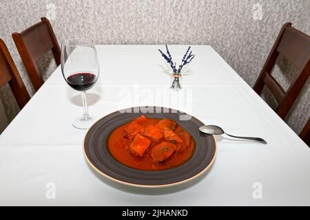 Almadraba red tuna fry, served in the restaurant Stock Photo - Alamy