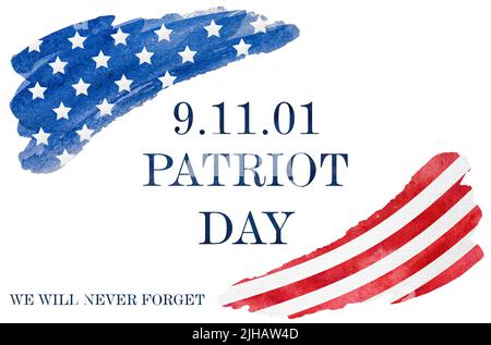 911 Patriot Day message with American flag on wooden background Stock ...