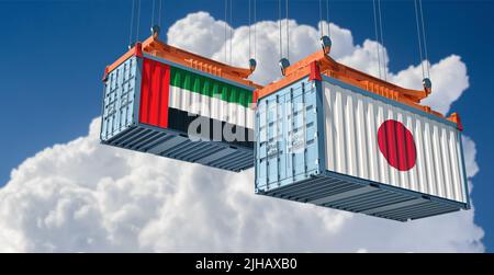 Cargo containers with United Arab Emirates and Azerbaijan national ...