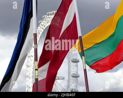 Three Baltic States flags in London Stock Photo - Alamy