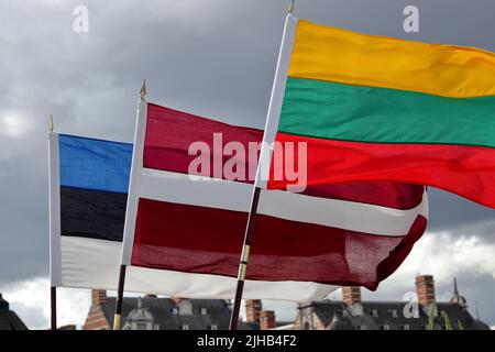 Three Baltic States flags in London Stock Photo - Alamy