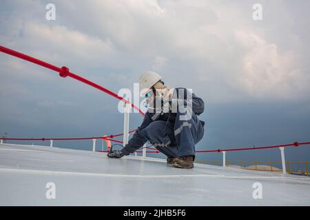 Male worker are for inspection ultrasonic thickness roof plate dome top ...