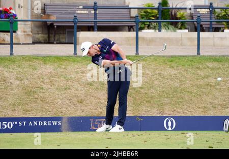 Norway's Viktor Hovland tees off the 1st during day two of The 153rd Open Championship at Royal ...