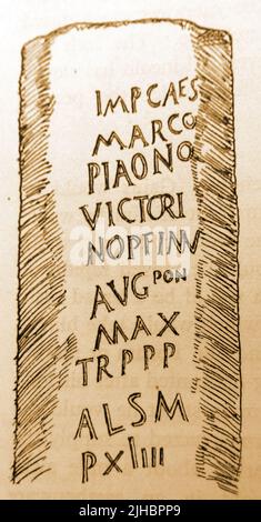 LINCOLN, LINCOLNSHIRE, ENGLAND - A 1930's sketch of a Roman Milestone ...