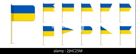 Ukraine toothpick flag isolated on wood stick with white paper ...