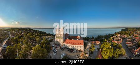 Aerial view of Tihany village overlooking Lake Balaton in Hungary ...