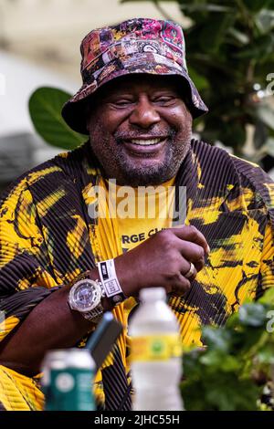 George Clinton conducts an interview at the DoorDash sponsored ...