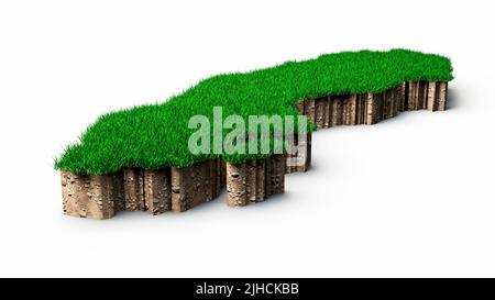 A Sweden map soil land geology cross section with green grass and rock ...