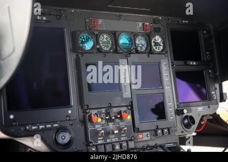 Cabin view of the panel instruments of an emergency medical helicopter ...