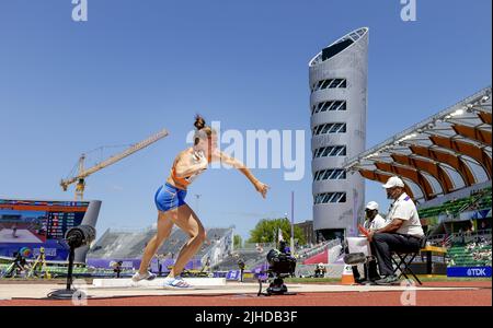 EUGENE - Emma Oosterwegel in action during the all-around javelin throw ...
