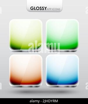Glossy colorful app icon templates on linen background. Vector ...