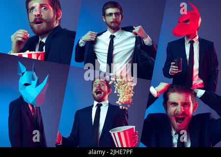 Model smiling, grimaces, screaming, surprising. Set of young closeup ...