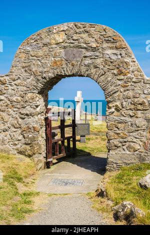 St Patricks Church and churchyard on the cliff top at Llanbadrig at the ...