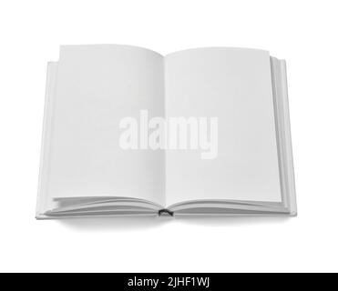 Mockup of a white blank page of an open landscape orientation book ...