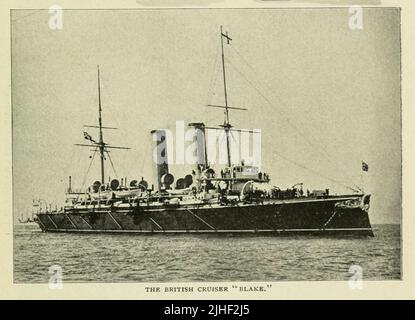 Royal Navy Cruiser HMS Blake. Black and white photograph taken circa ...