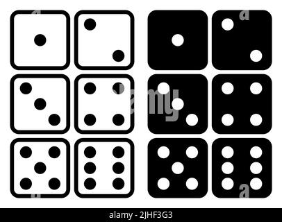 Set of Dice icon. Traditional die with six faces of cube marked with ...