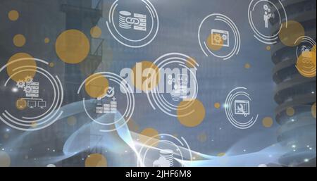 Image of light spots and network of connections with arrows Stock Photo ...