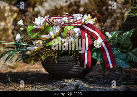 Ribbon in Latvian flag colors and Latvian traditional thunder cross ...