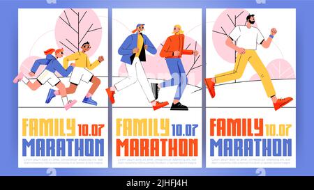 Family marathon ads banners, invitation for parents and children to run ...