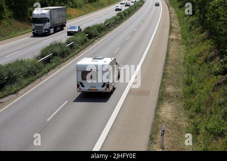 Caravan combination on the motorway Stock Photo - Alamy