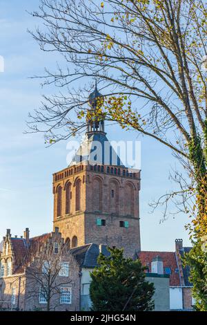 Dutch city of Culemborg, view of the church tower, gate tower and the ...