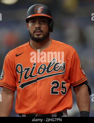 Baltimore Orioles right fielder Anthony Santander catches a fly ball ...