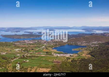 Helicopter flight towards Stavanger over the water. Stavanger, Norway ...