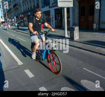 Paris, France, Women riding Bicycles, cycling, Bike Path, Street Scene ...