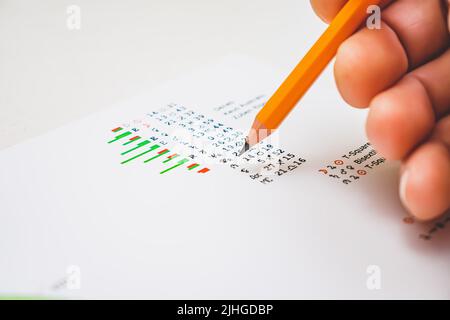 Modern astrologer's desktop. Hand with a pencil. Astrological charts ...