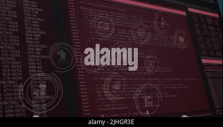 Image of falling icons over data processing on white background Stock ...