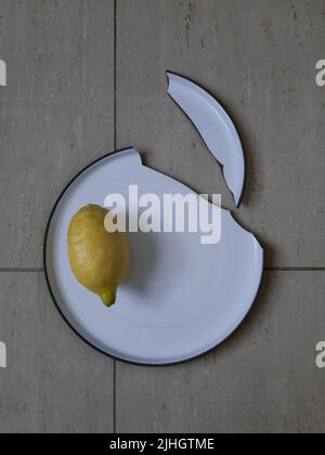 Pieces of broken ceramic plate on yellow background Stock Photo - Alamy