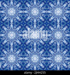 Indigo blue snow flake patchwork pattern background. Frosty painterly ...
