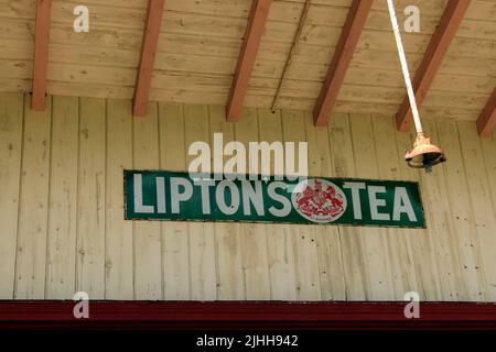 Metal advertising signs at the now disused Melrose Station, Scottish ...