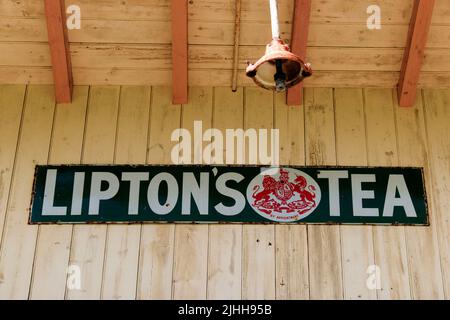 Metal advertising signs at the now disused Melrose Station, Scottish ...