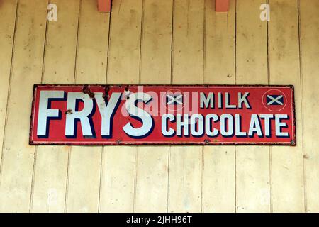 Metal advertising signs at the now disused Melrose Station, Scottish ...