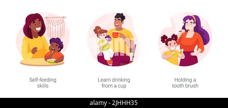 Self-care and personal hygiene skills for kids isolated cartoon vector ...