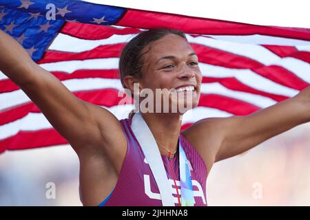 United States' Anna Hall celebrates after wining the gold in the ...