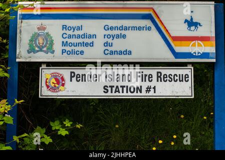 RCMP sign in North Pender Island, British Columbia, Canada Stock Photo ...