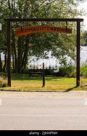 Magic Lake sign, North Pender Island, British Columbia, Canada Stock ...