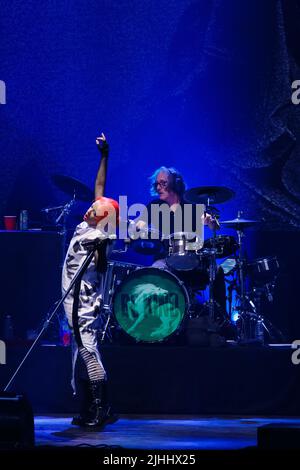 Shirley Manson, lead singer of alternative band Garbage, wearing a wrap ...
