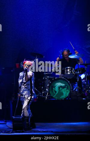 Shirley Manson, lead singer and producer/drummer Butch Vig of ...