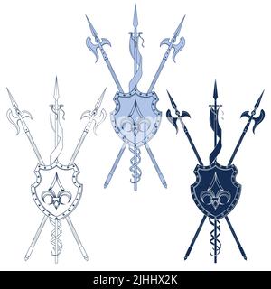 Middle ages heraldry shield vector design, coat of arms with fleur de ...