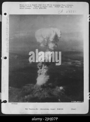 Japanese photo of the mushroom cloud of the atomic bomb blast in ...