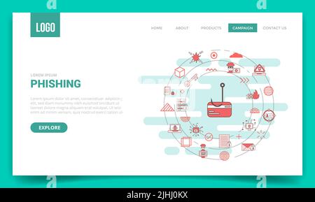 phishing concept with icon set template banner and circle round shape ...